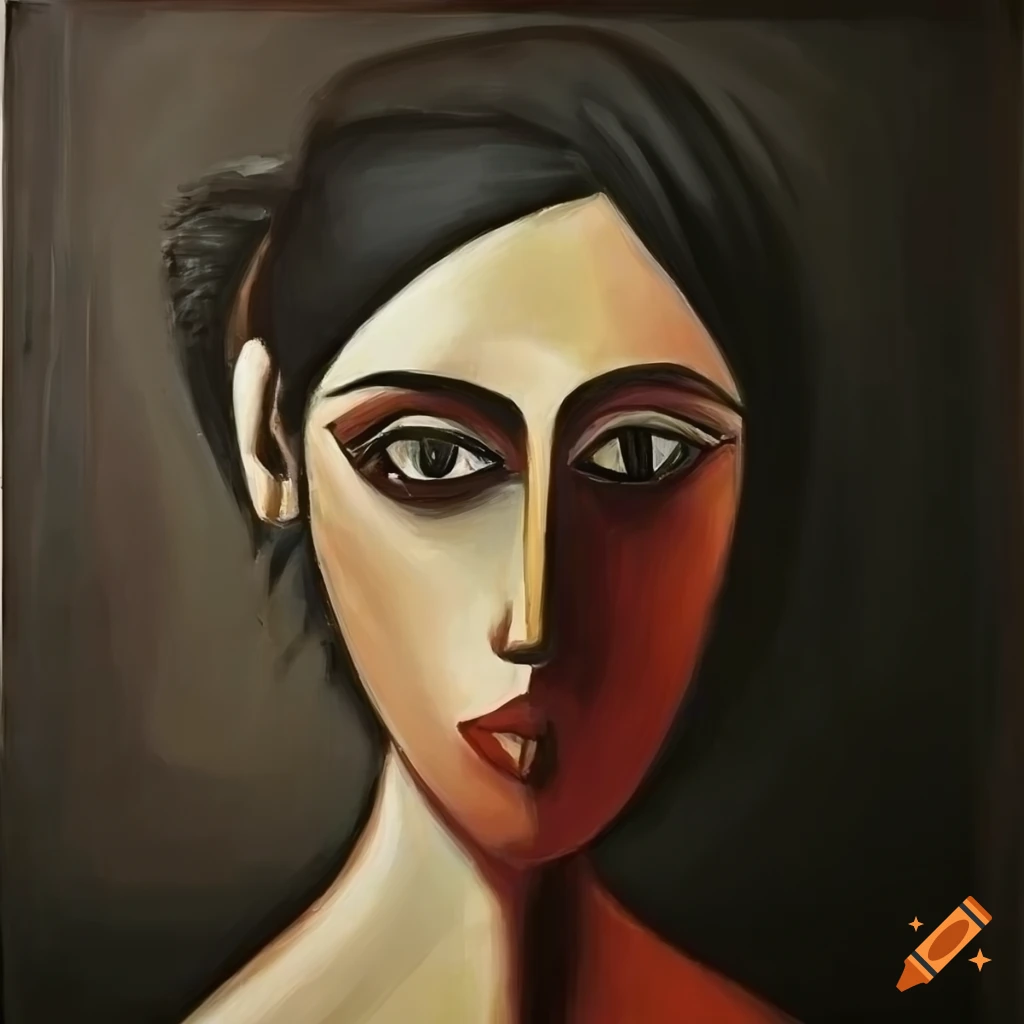 Cubism painting of a woman with a contemplative expression