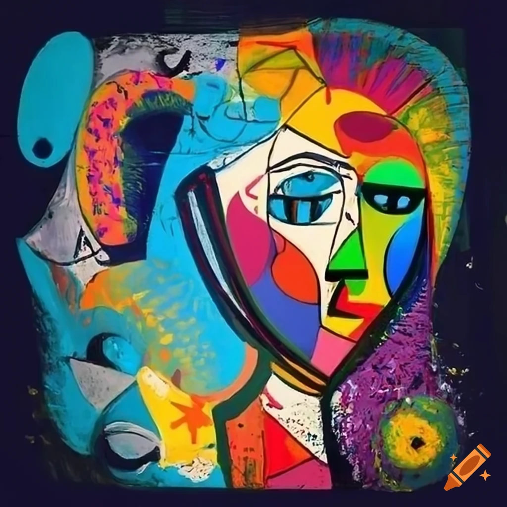 Colorful modern art inspired by picasso and pollock on Craiyon