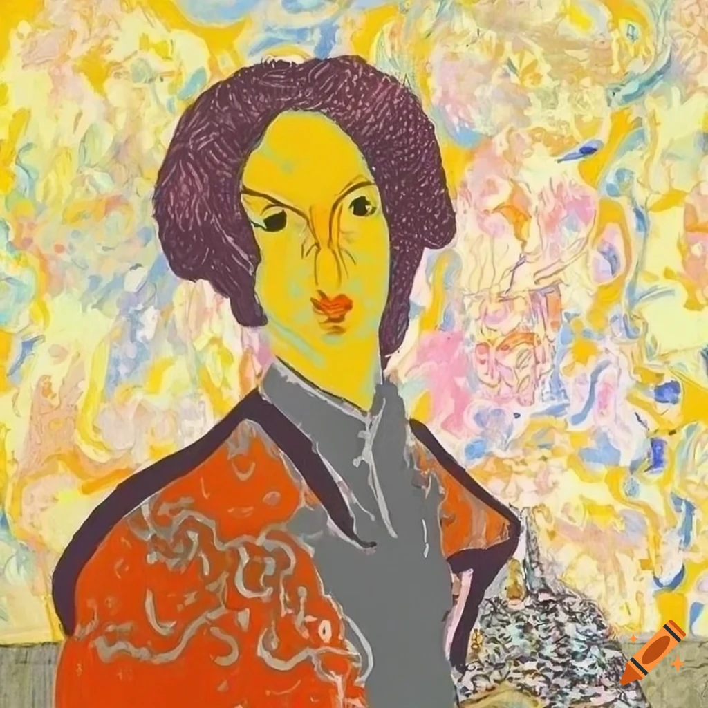 Abstract art nouveau design with anime silhouette and creature design ...