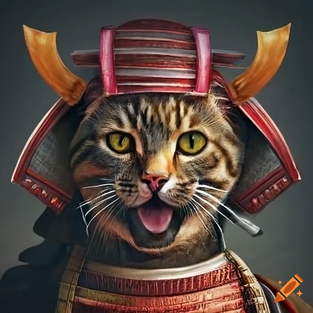 Illustration of a cat samurai on Craiyon