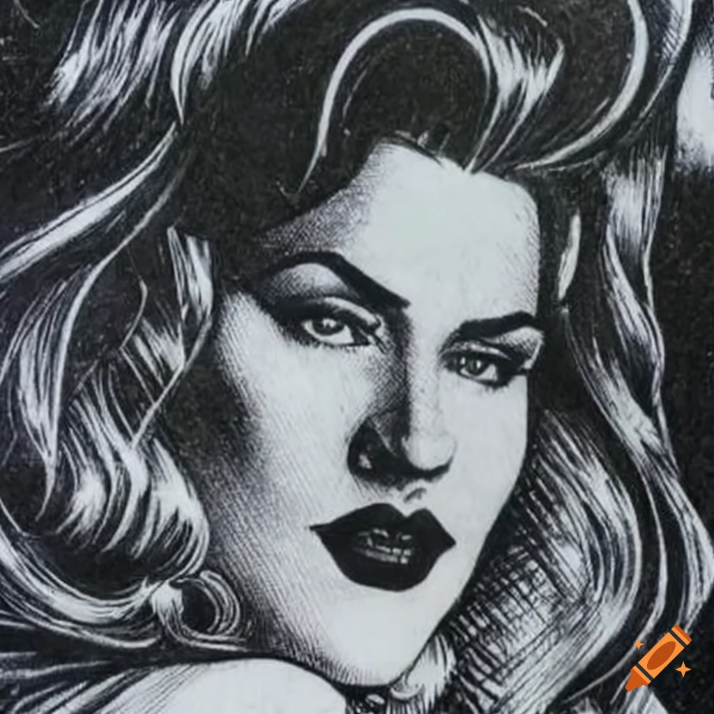 Exquisite pencil drawing of a femme fatale in a horror comic book on ...