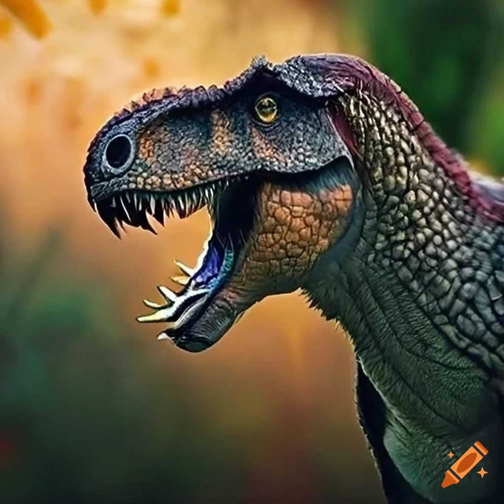 Digital artwork of a determined t-rex and fox hybrid on Craiyon