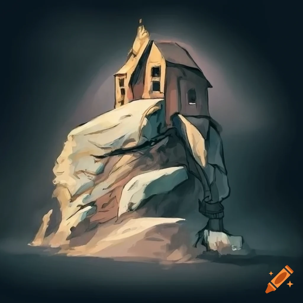 Sketch of jesus's parable of building houses on rock on Craiyon