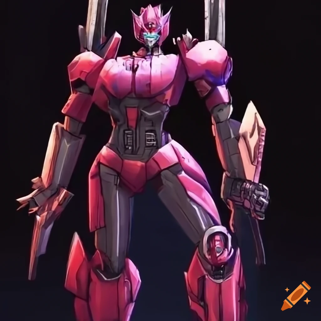 Female transformer with a sword and red eyes on Craiyon