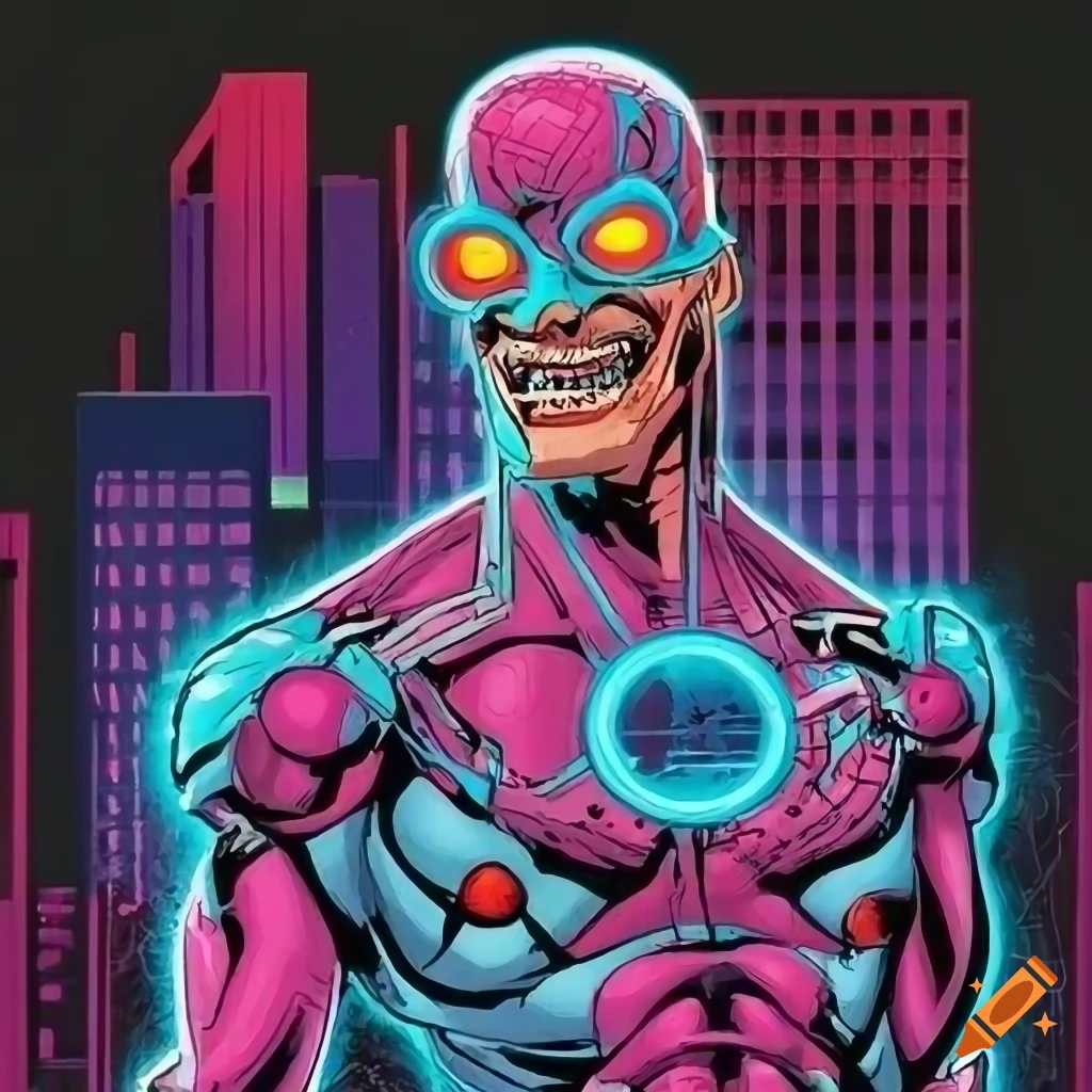 Comic illustration of a mad scientist with punk style on Craiyon