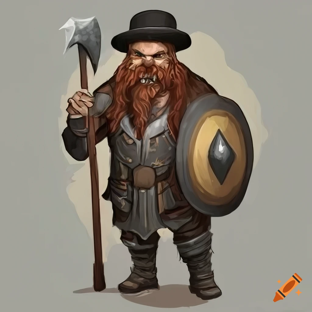 Fantasy dwarf mafia member with battle axe and shield on Craiyon