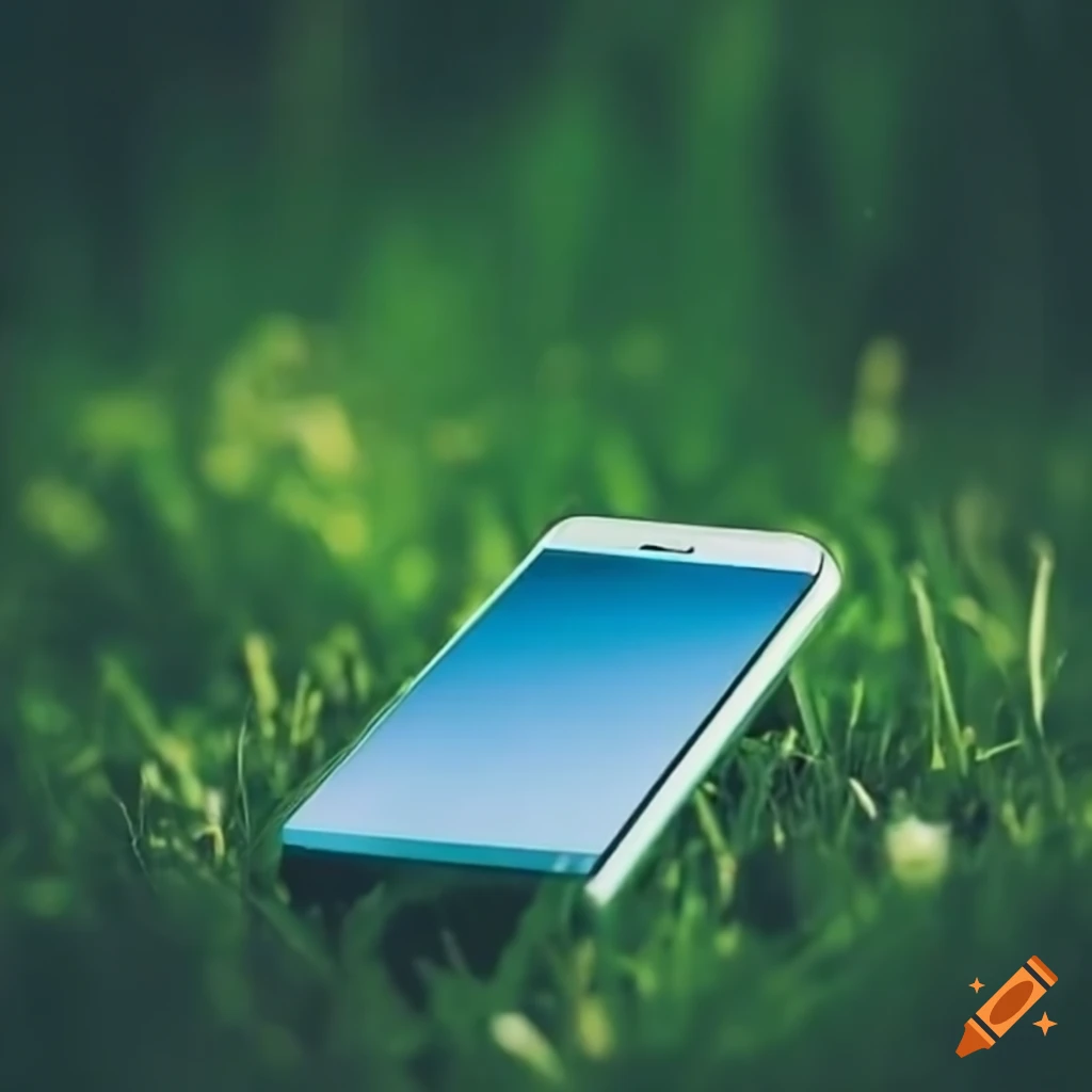 Mobile phone screen in a meadow on Craiyon