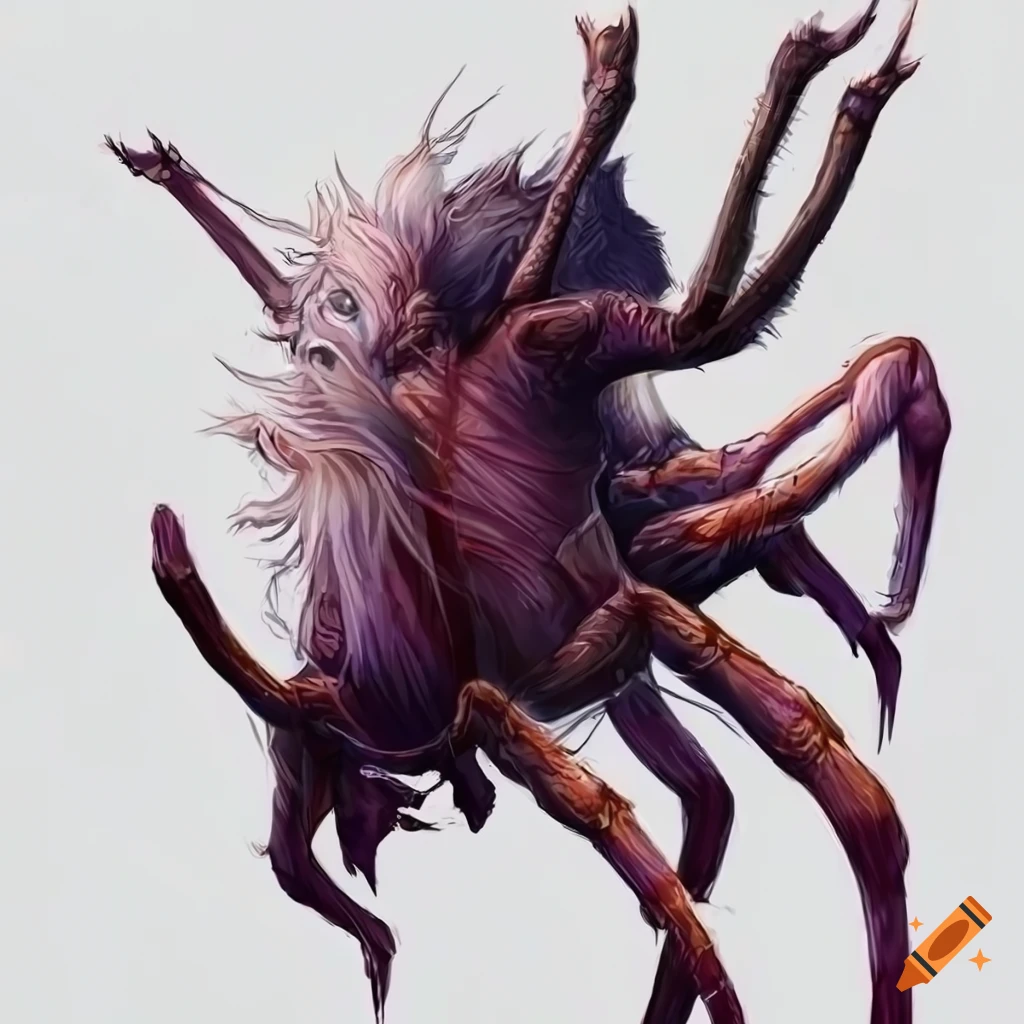 Digital painting of a horse-spider hybrid manga creature