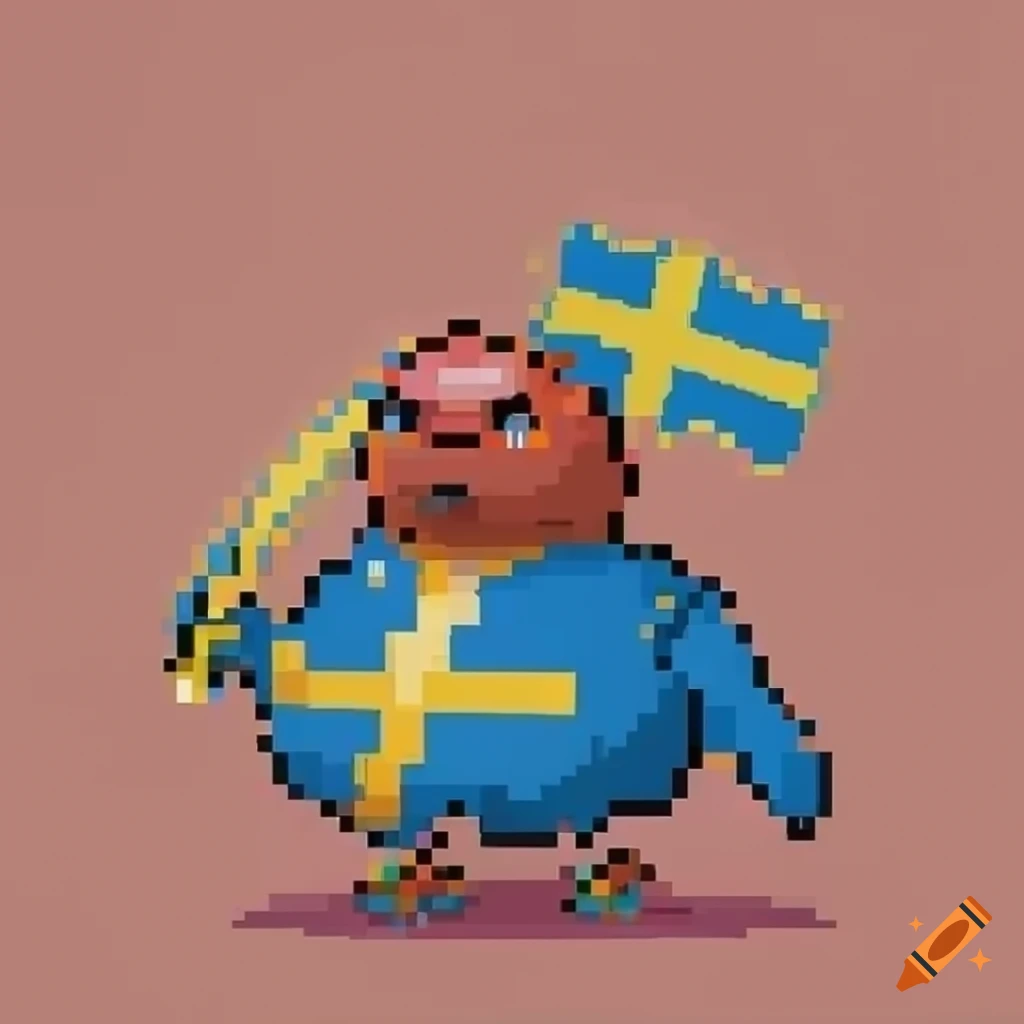 64-bit video game character holding a swedish flag on Craiyon