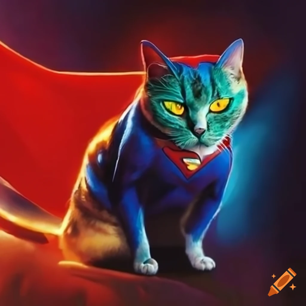 Colorful sleepy superman cat on Craiyon