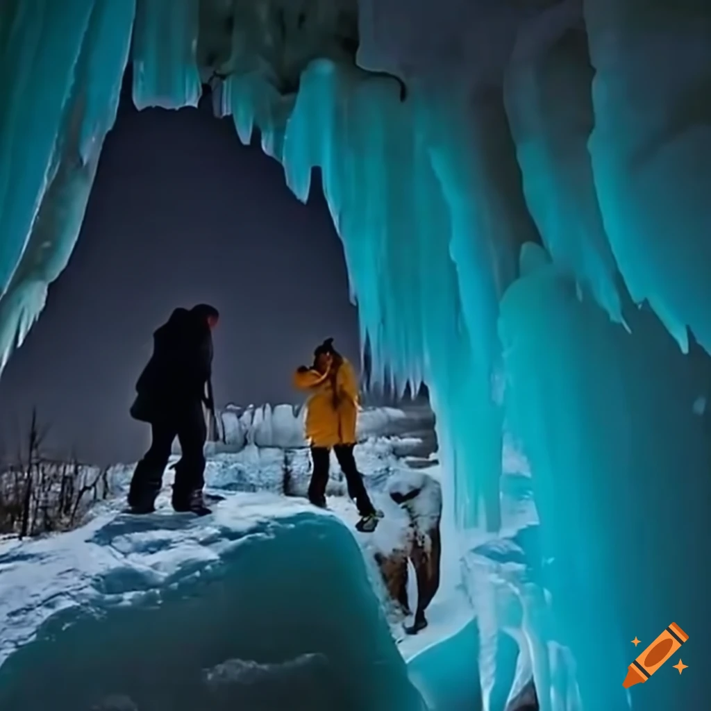 People discussing lake superior ice caves