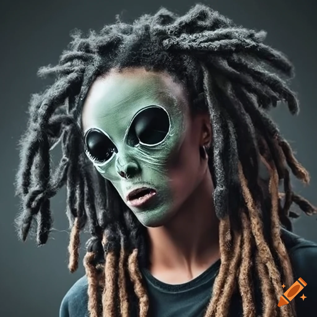 Sweatband with black alien dreadlocks design