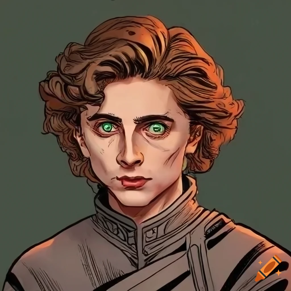 Cartoon art of timothee chalamet as praetor shinzon with glowing green ...