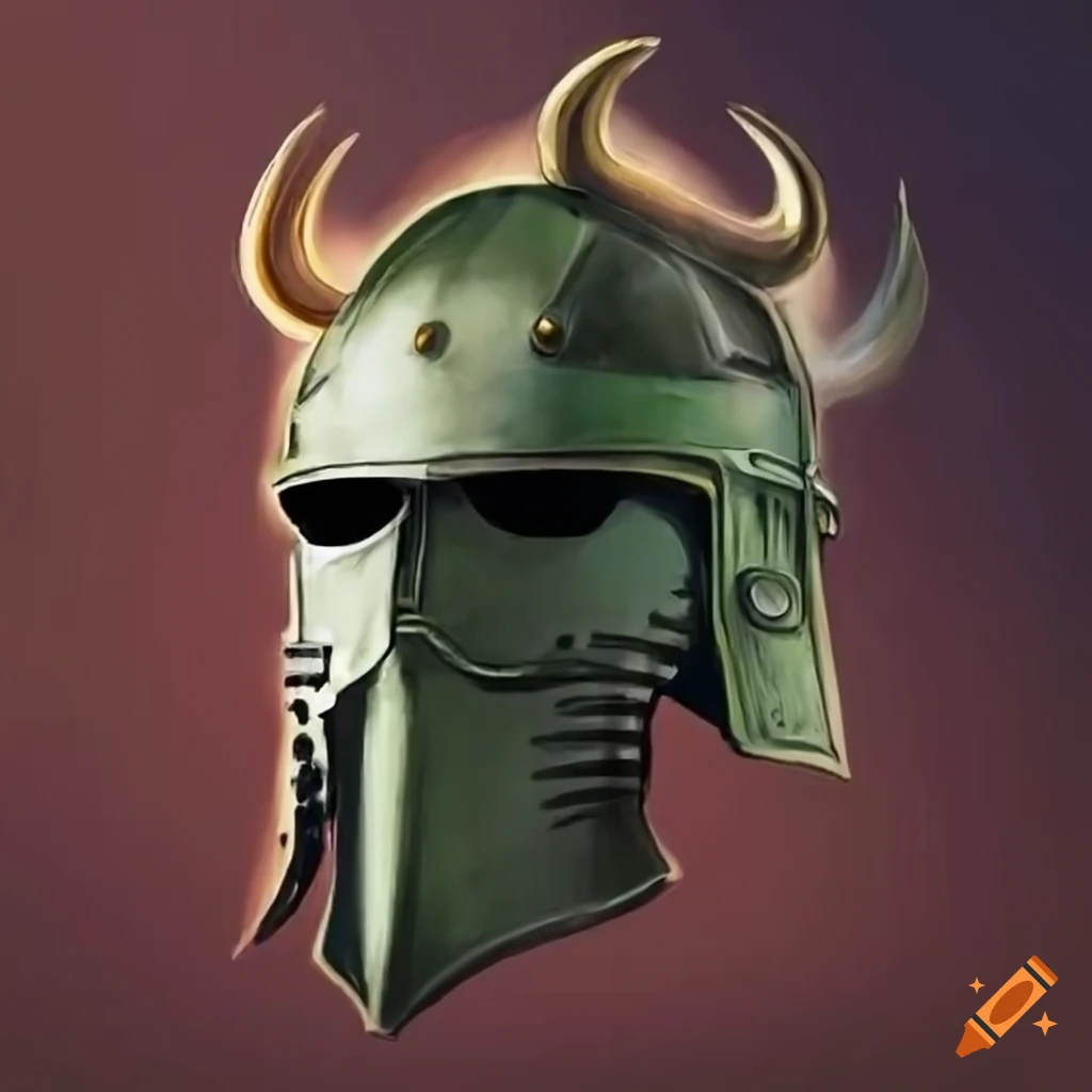 Front view of elite champion cursed helmet in a fantasy setting on Craiyon