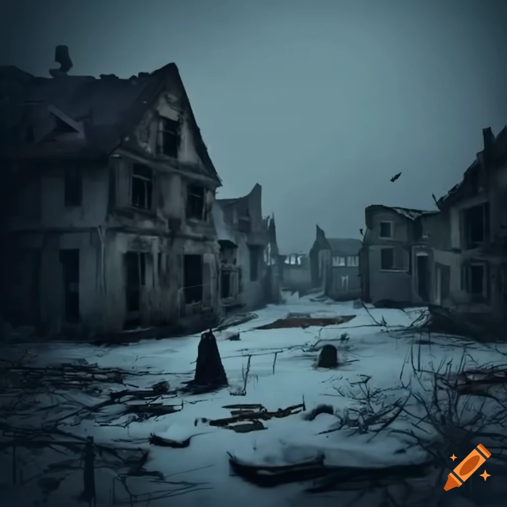 Snow-covered and abandoned village on Craiyon