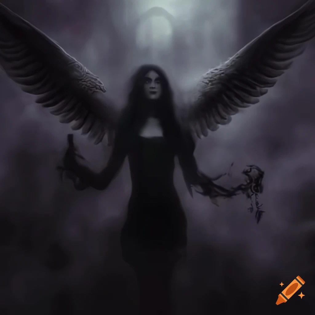 Dark angel emerging from shadows on Craiyon