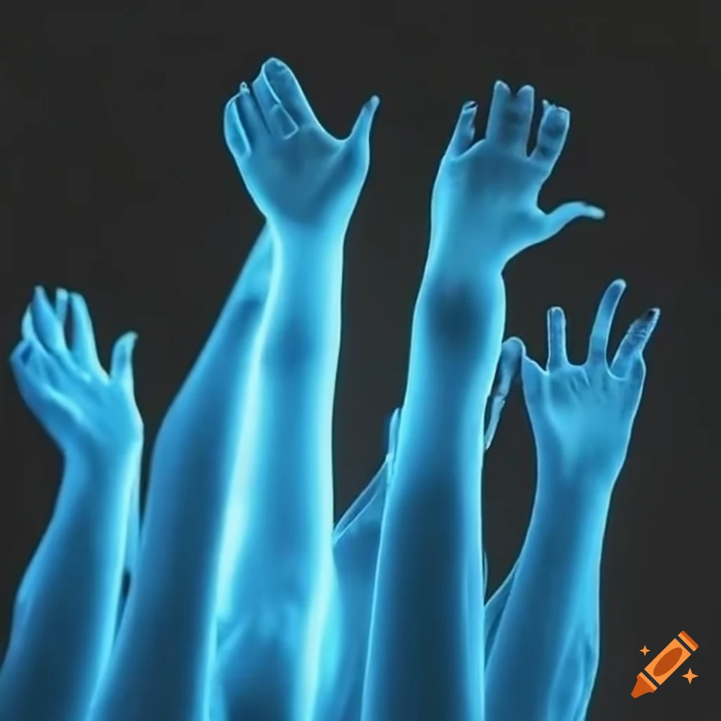 Image of ghostly glowing blue hands reaching out on Craiyon