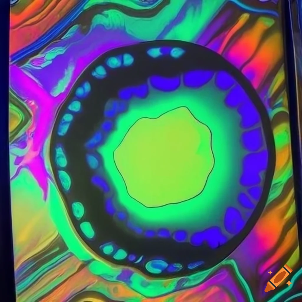 Translucent marbled glass screenprint with rainbow backlighting