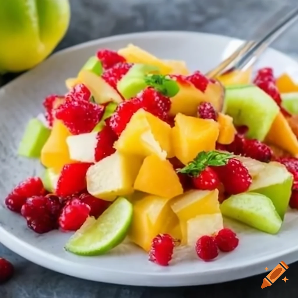 Plate of colorful fruit pieces