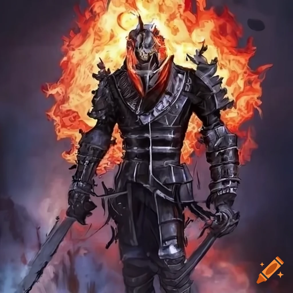 Ghost rider in medieval armor with two swords on Craiyon