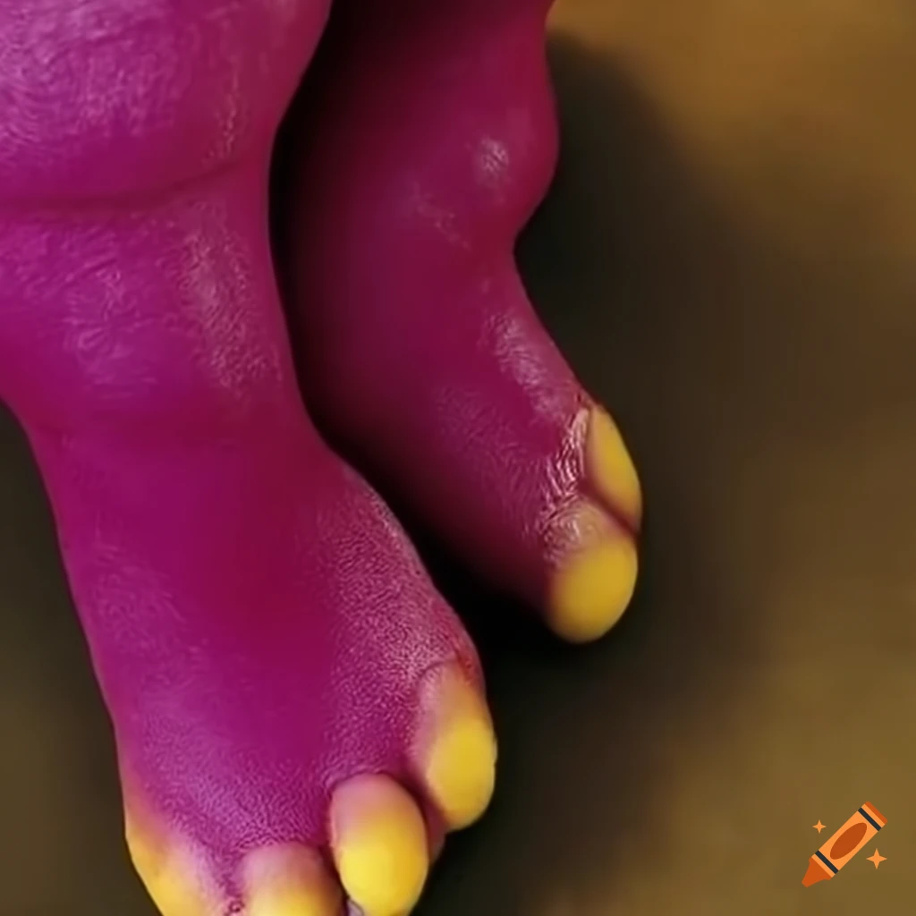 Close-up of Barney the Dinosaur's feet on Craiyon