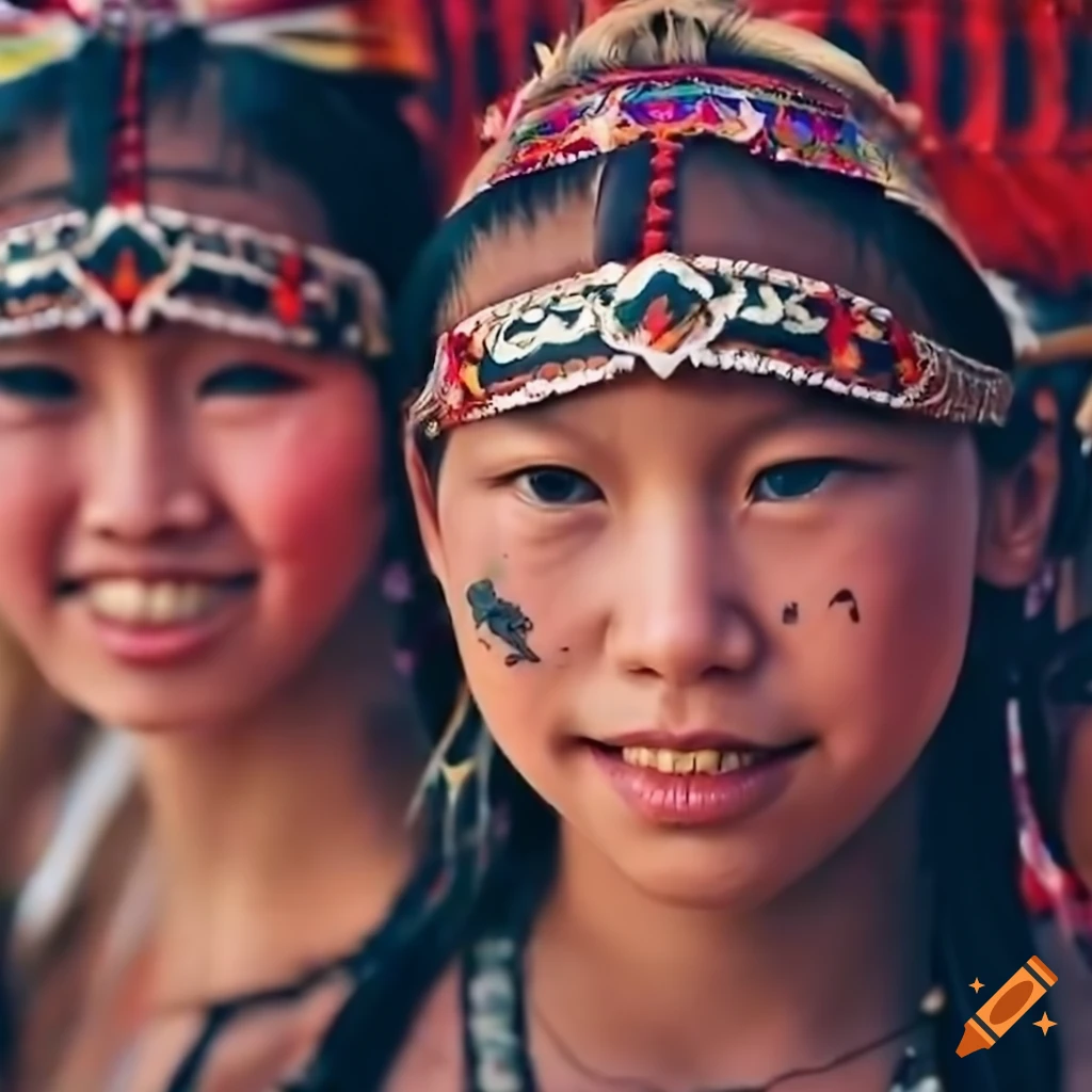 Three Native American girls visiting the Great Wall of China on Craiyon