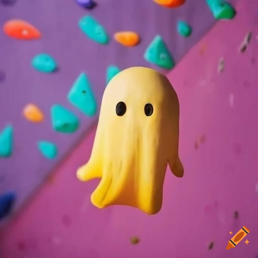 Cute ghost at a colorful bouldering gym on Craiyon