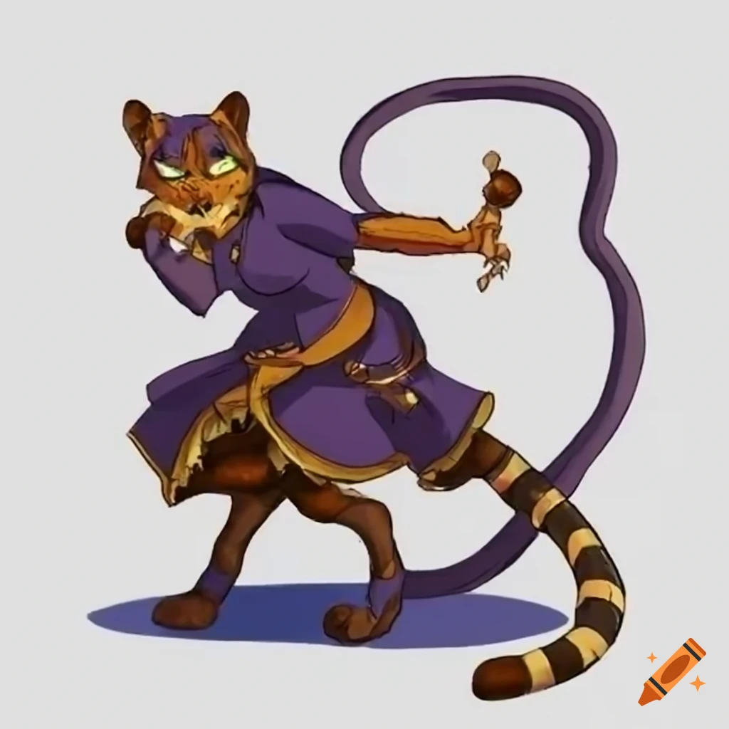 Character illustration of a bipedal anime tabaxi witch