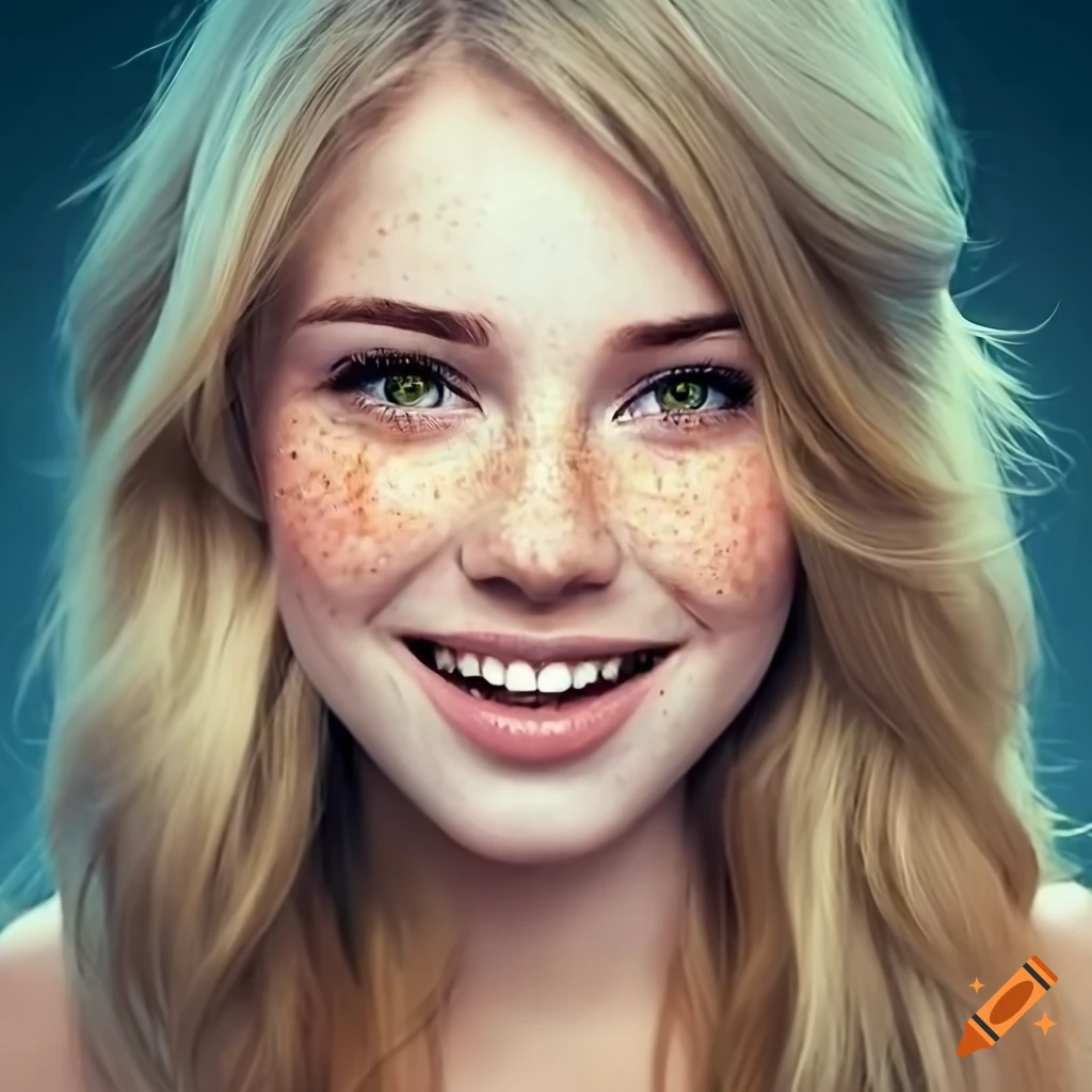Smiling Young Woman With Freckles And Light Blonde Hair