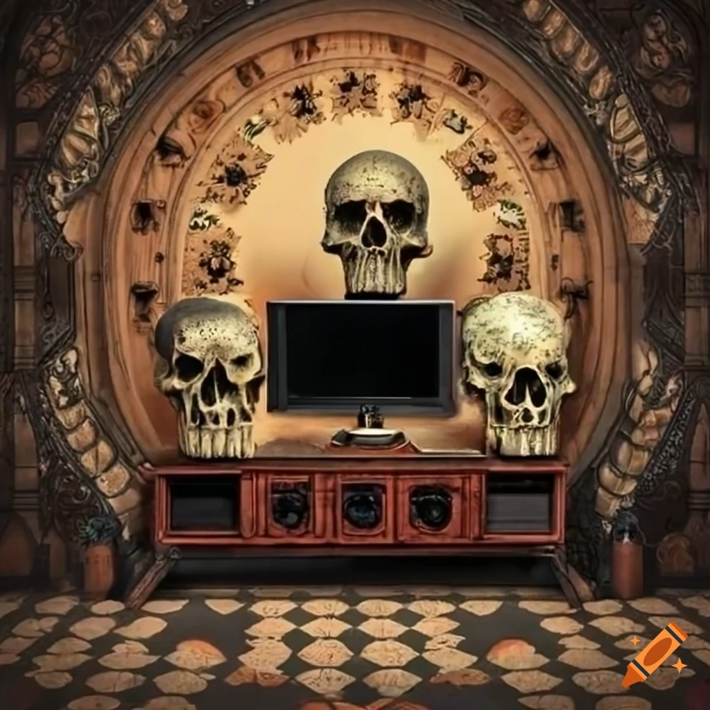 Surreal steampunk living room with gothic motifs on Craiyon