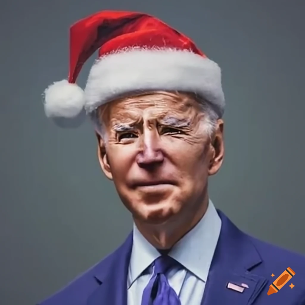 Biden wearing a santa hat