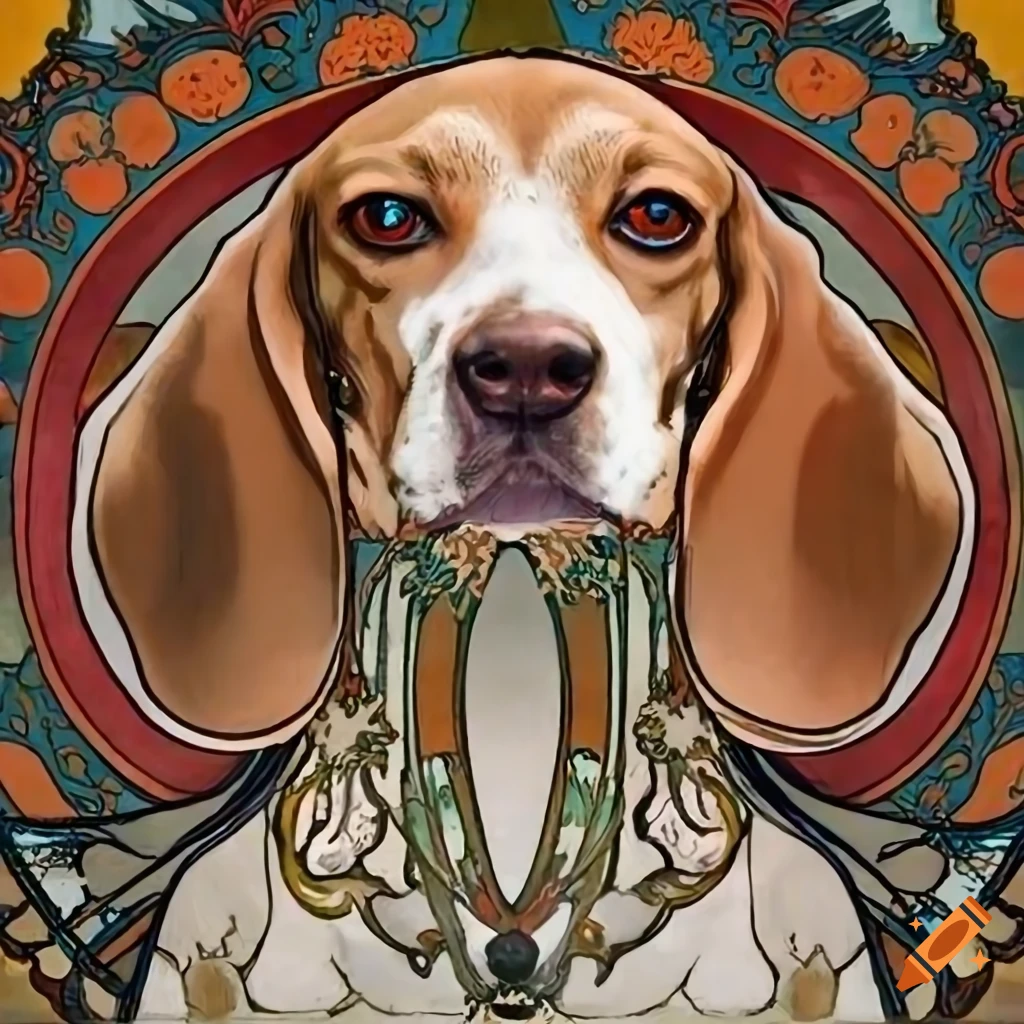 Beagle portrait in mucha style