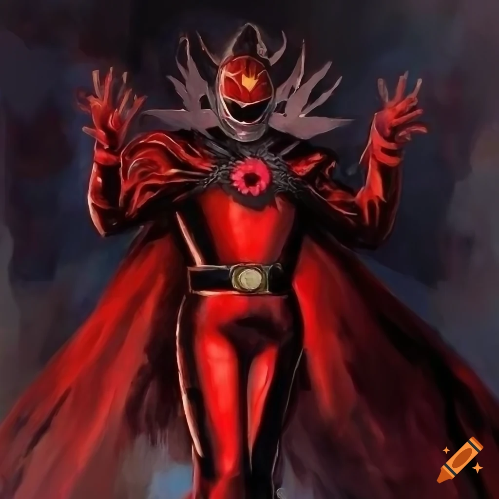 Oil painting of a red-suited villain inspired by Mister Sinister on Craiyon