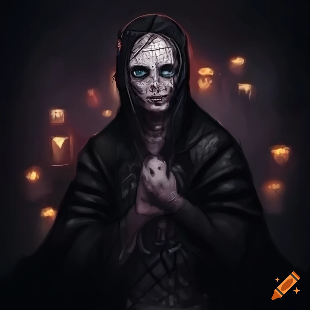 Detailed fantasy art of an edgy robed man with mechanical arms on Craiyon