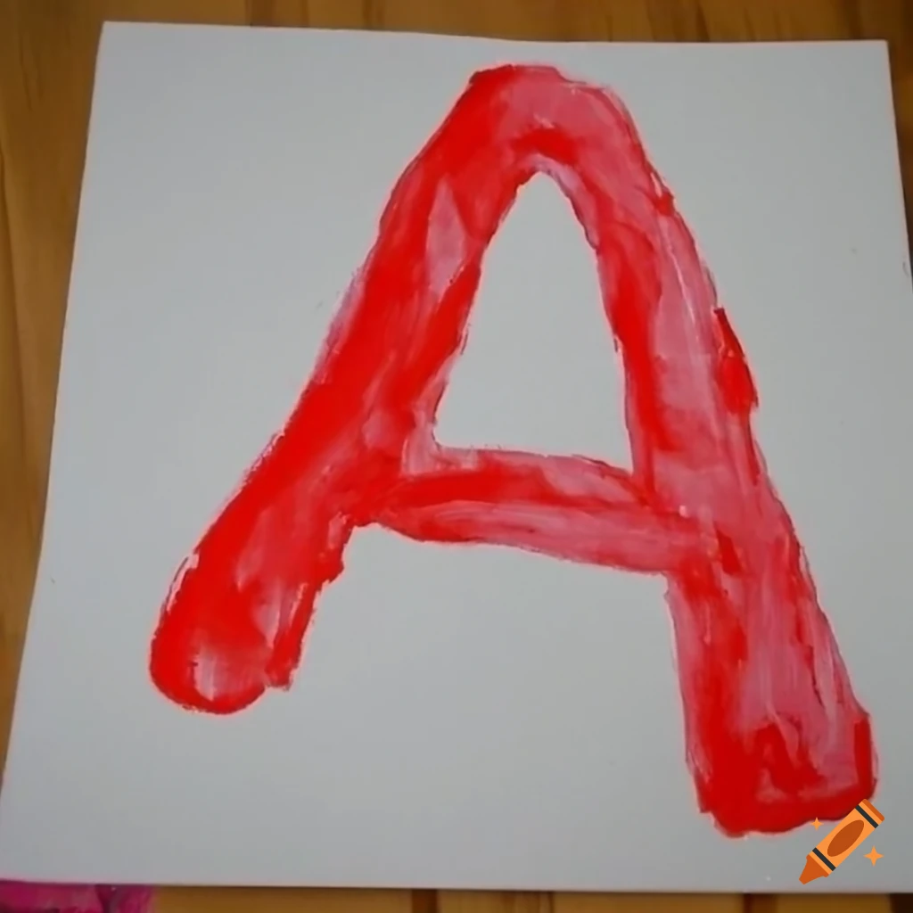 Kids' painting of a red letter a