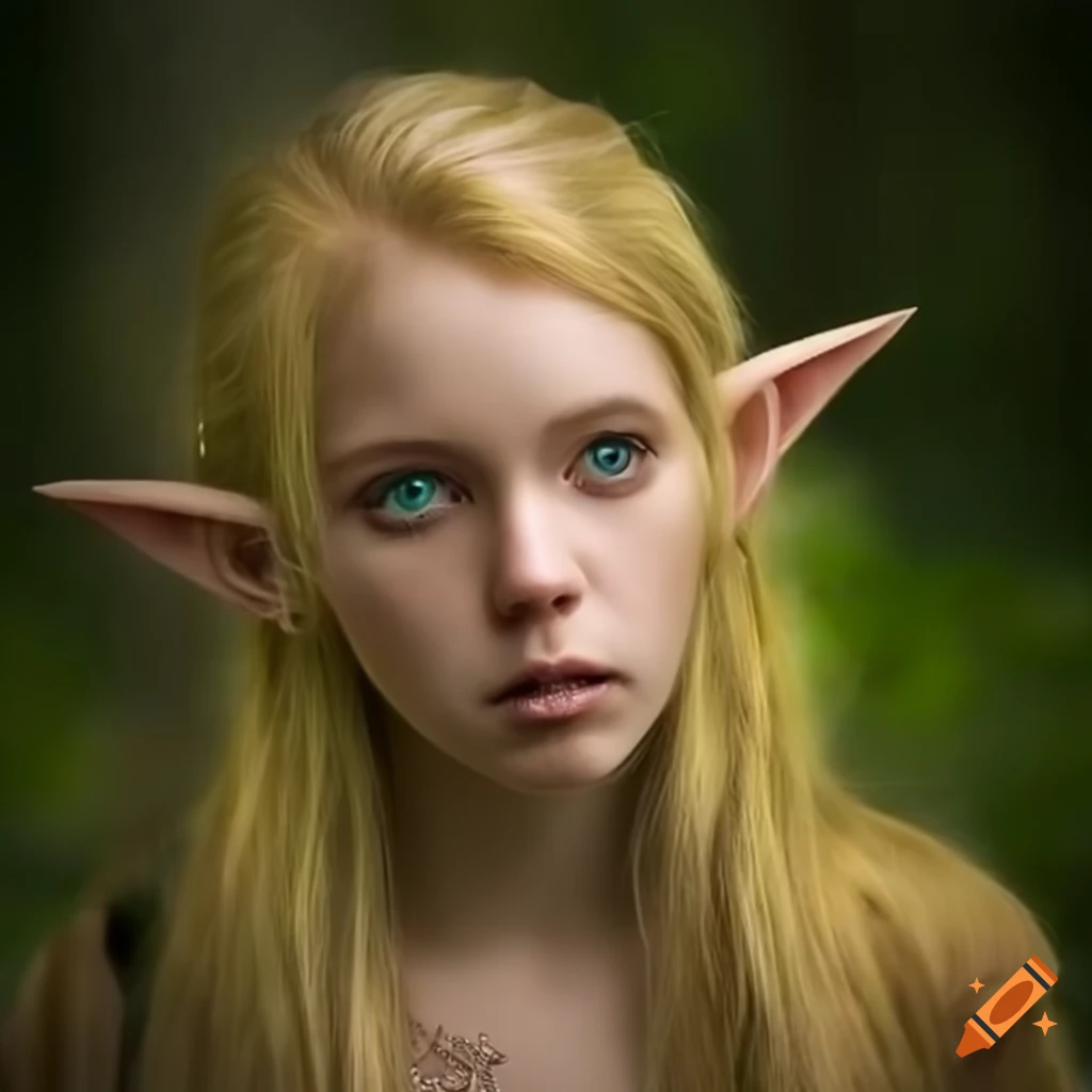 Portrait of a blond forest elf girl with golden eyes