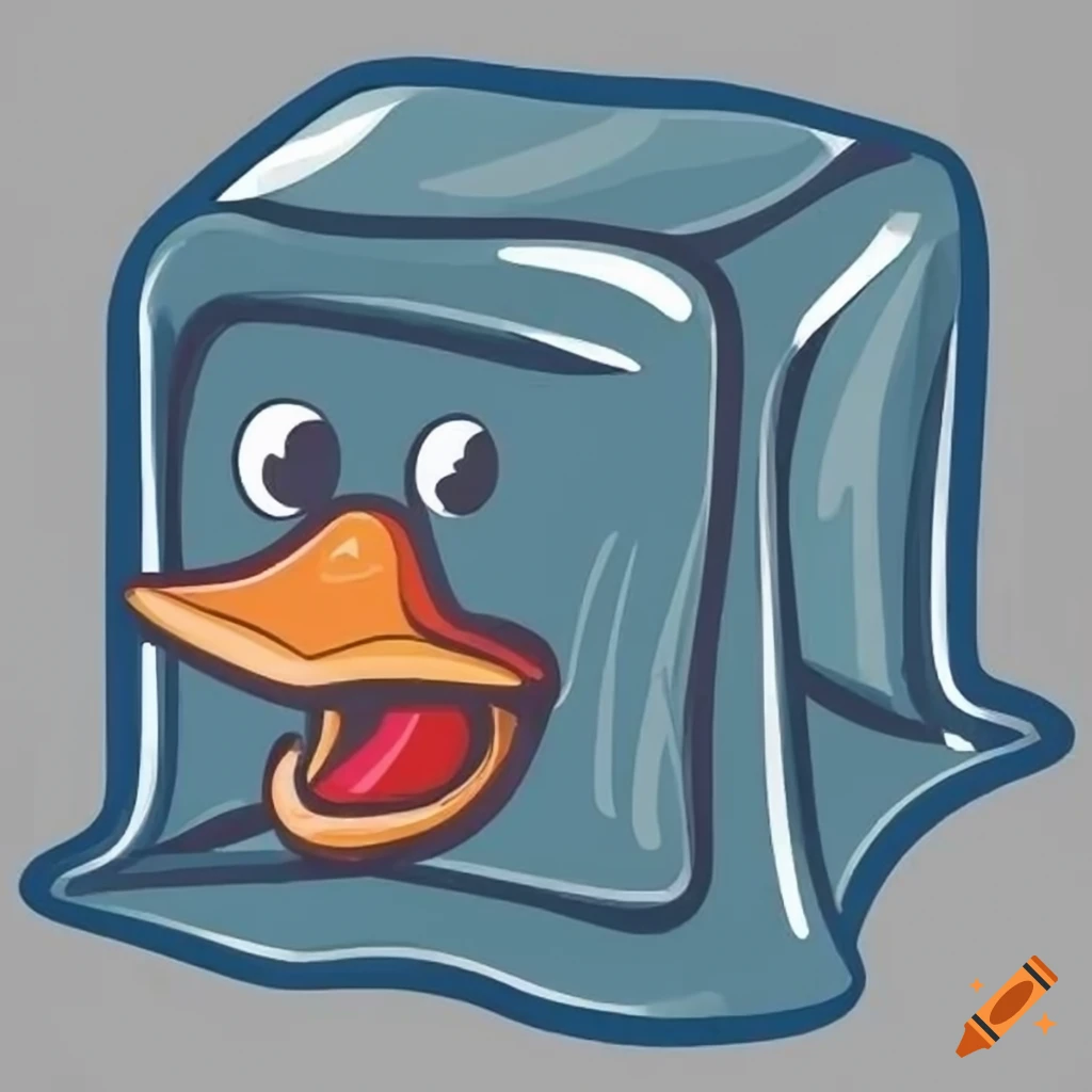 Cartoon illustration of a duck-shaped ice cube on Craiyon