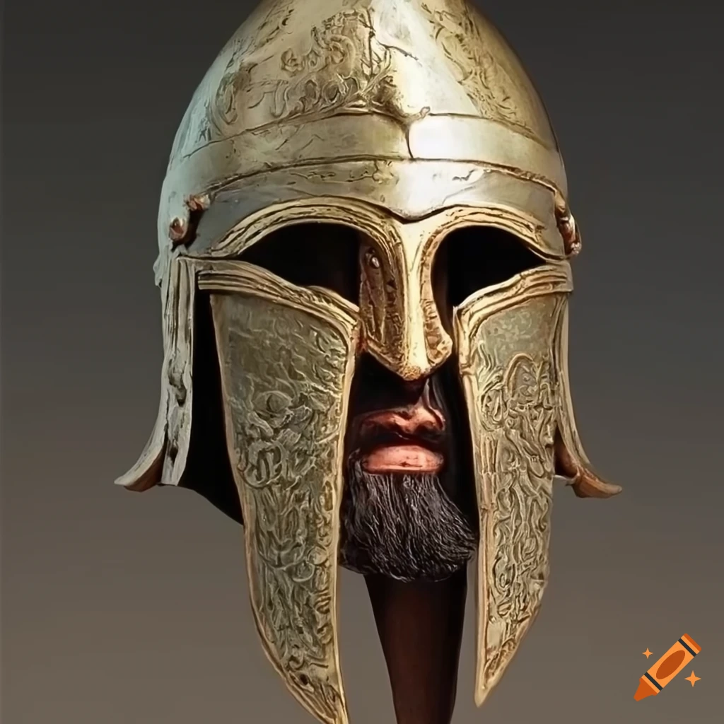 Sculpture of a bearded figure wearing a dacian helmet