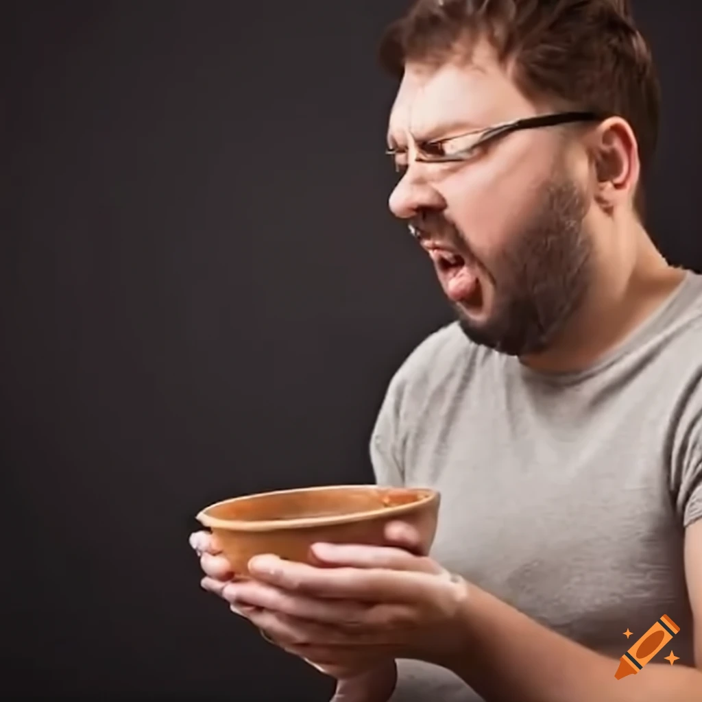 Image of a man finding worms in his cereal on Craiyon