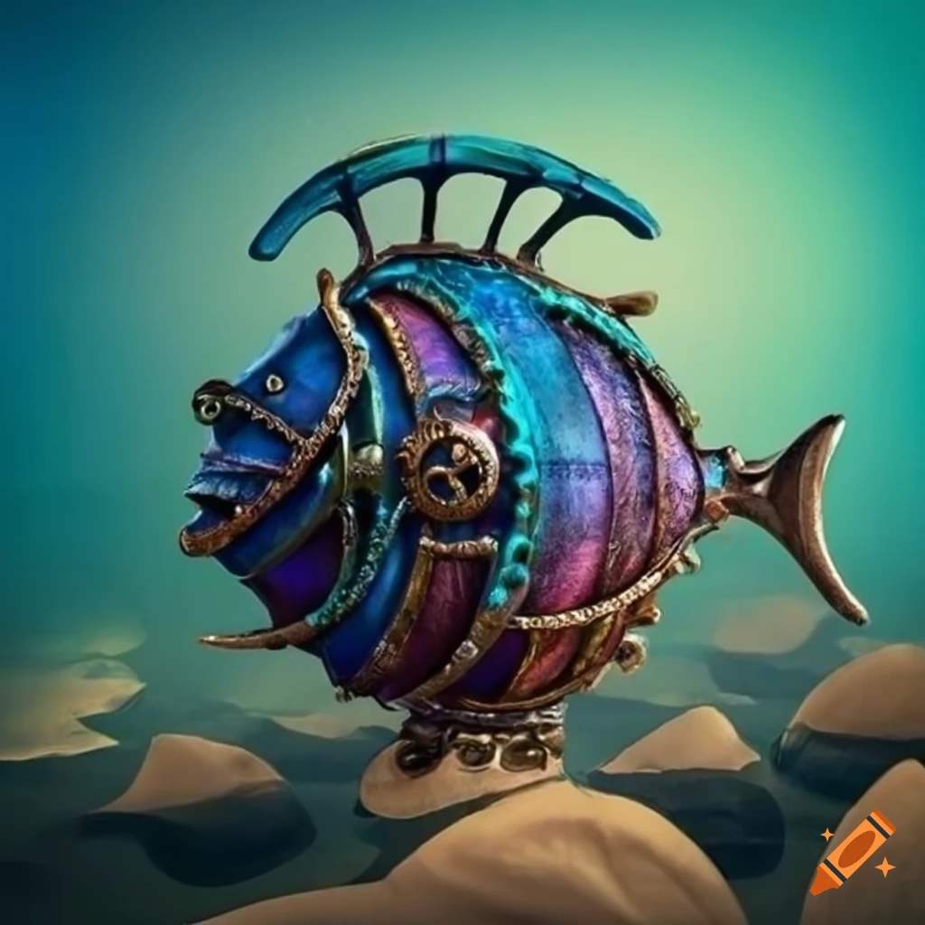 Bronze-copper steampunk airship over tropical beach on Craiyon