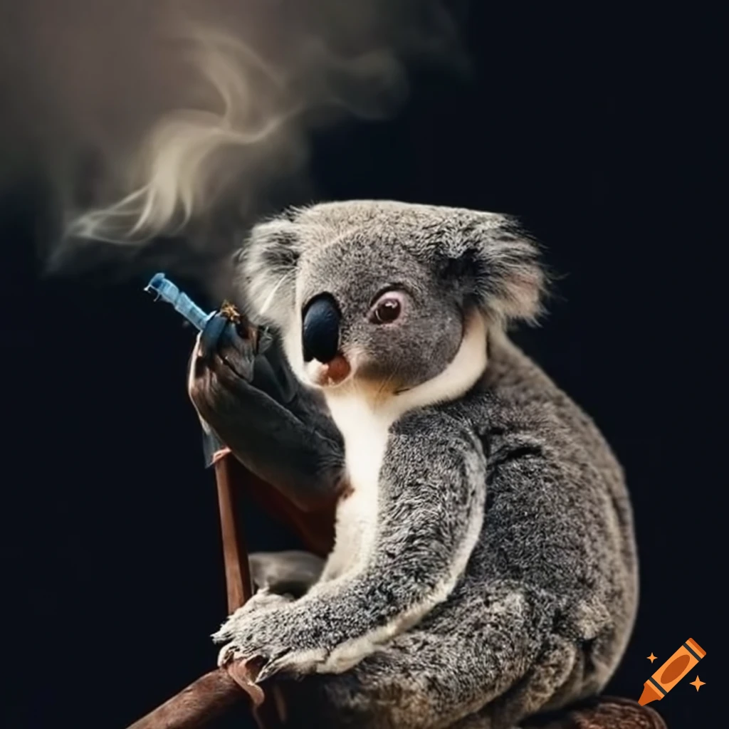 Koala happily enjoying a smoke on Craiyon