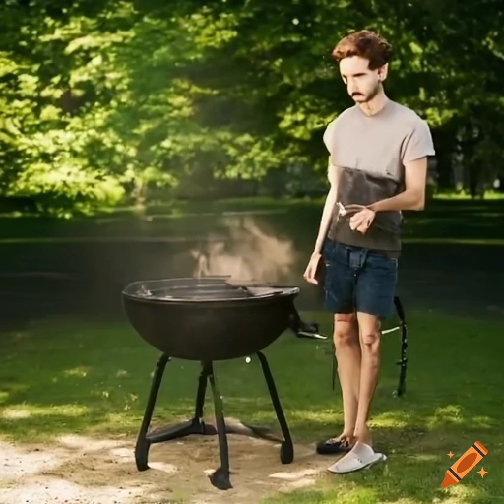 Man grilling in a park on Craiyon