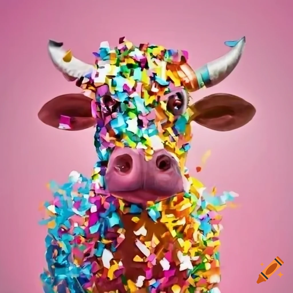 Artistic representation of a confetti cow on Craiyon