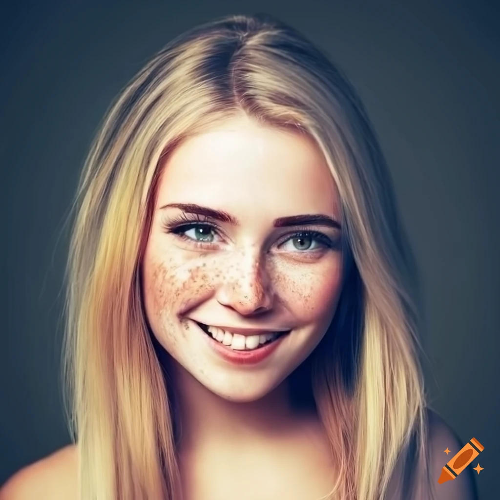 Beautiful young woman delicate freckles cheerful smile on Craiyon