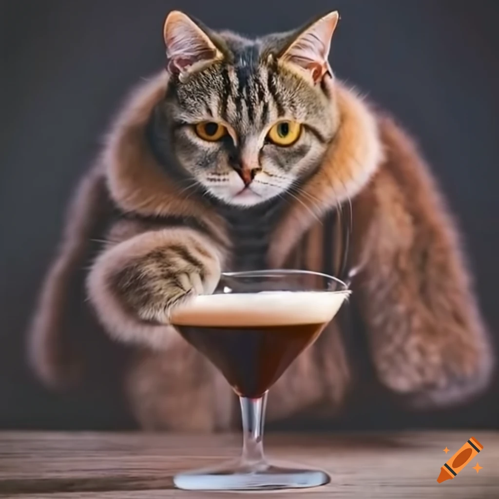 Cat in a fur coat sipping on an espresso martini on Craiyon