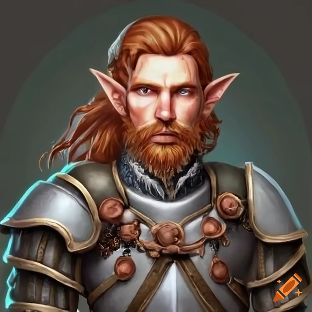 Digital art of a half-elf paladin with copper staff on Craiyon