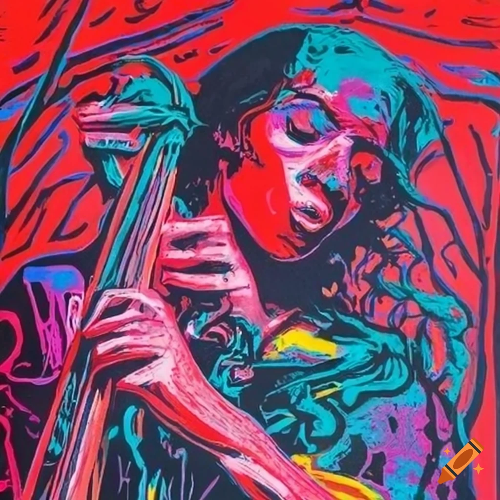 Vibrant lino print artwork