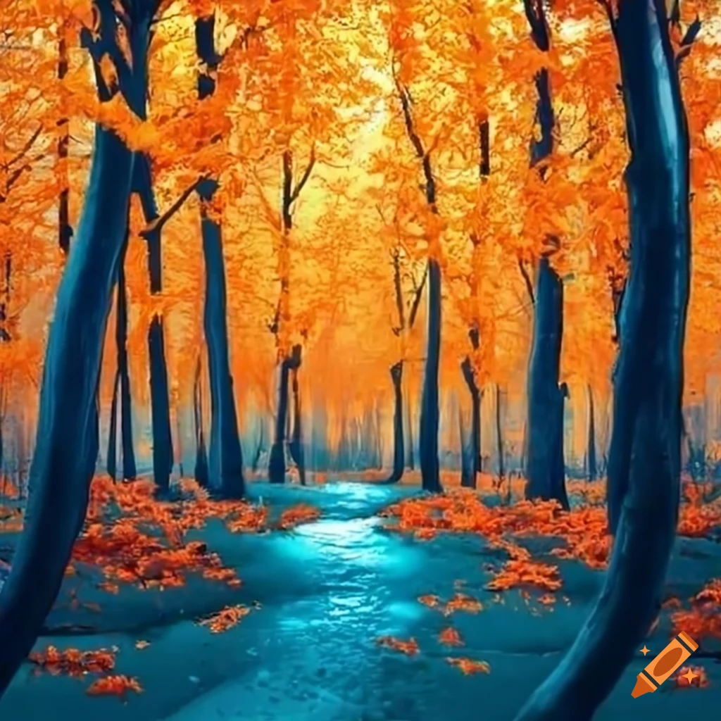 Vibrant orange forest on Craiyon