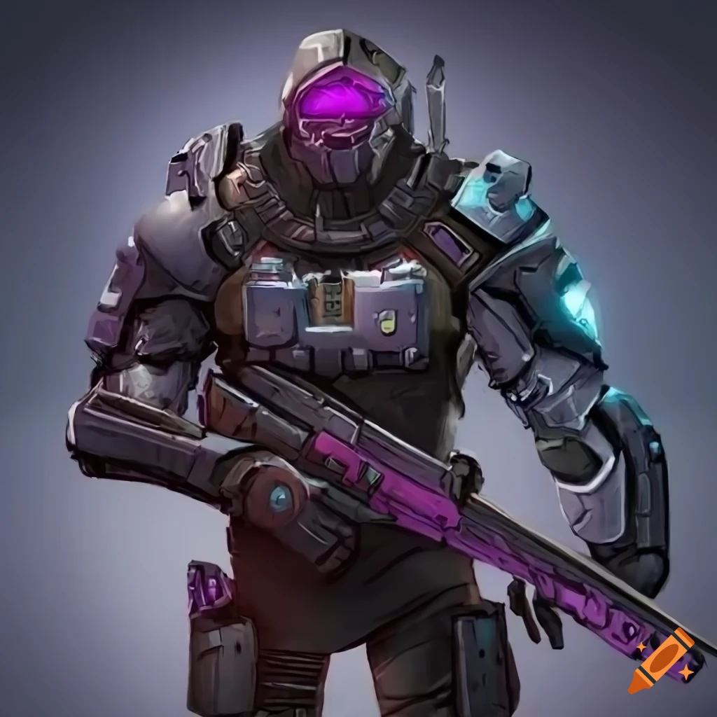 Image of a cyberpunk enforcer in heavy armor on Craiyon