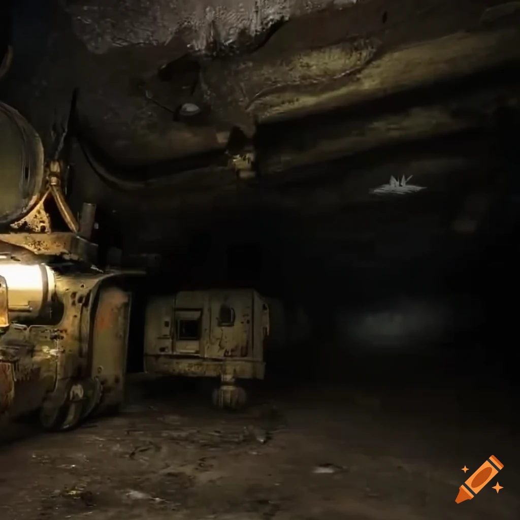 Mysterious cave with old industrial equipment on Craiyon